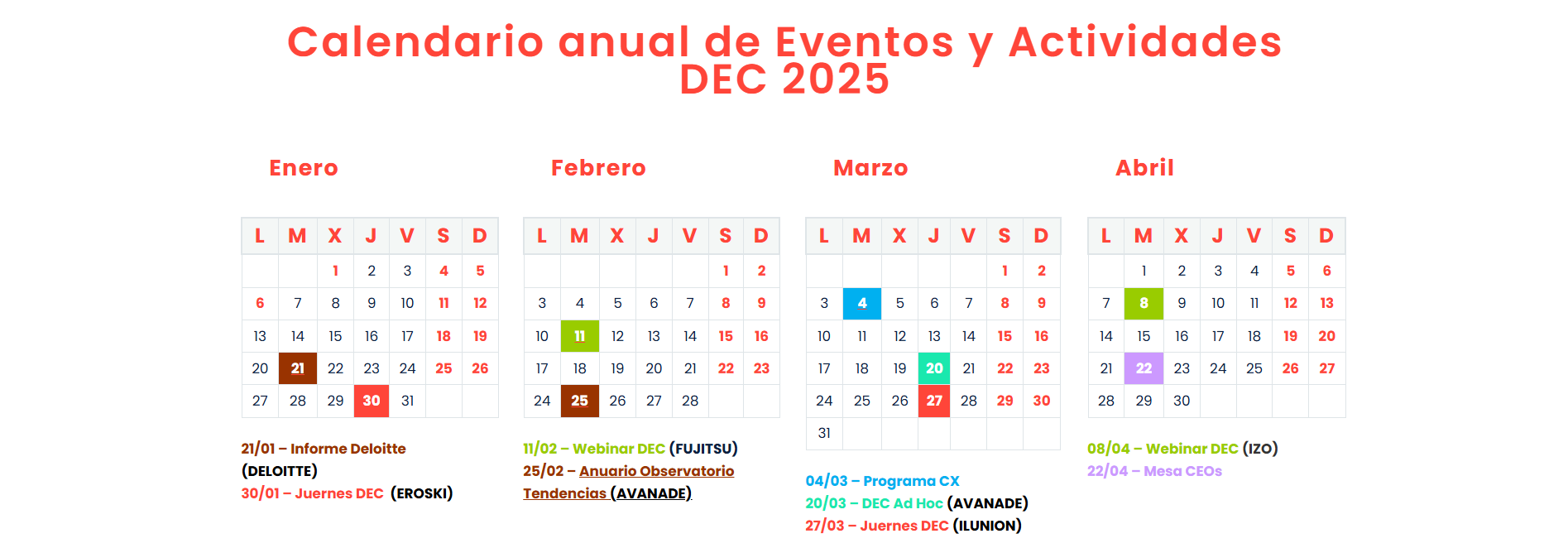 Calendario de actividades DEC - Asociación DEC